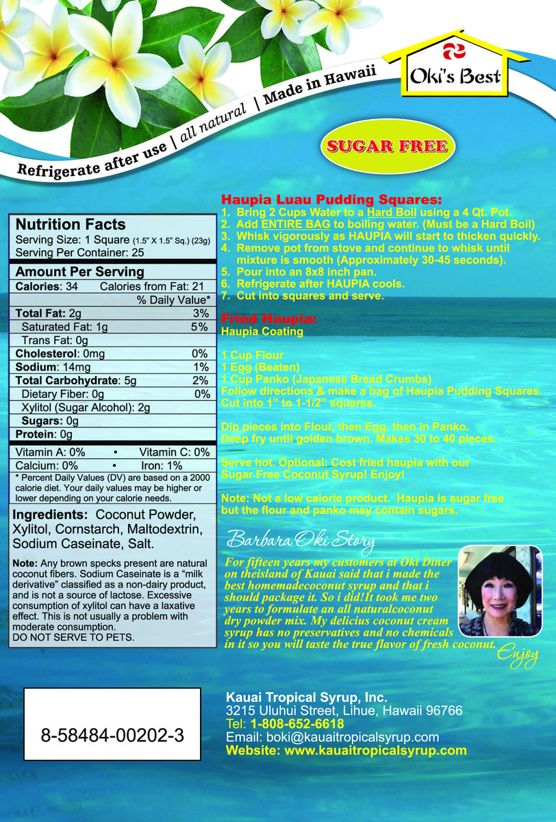 (1 BAG) SUGAR FREE HAUPIA MIX (Coconut Pudding Luau Squares), Made wit ...